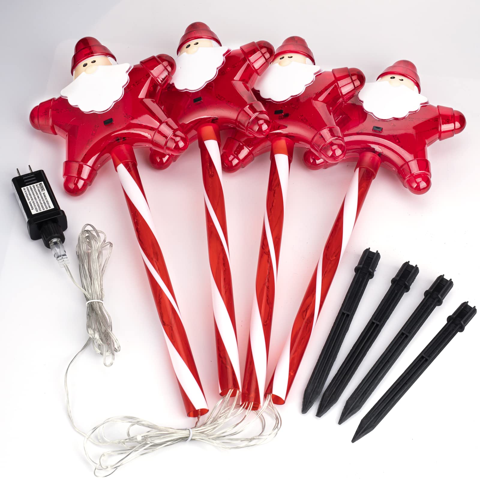 Brightown Christmas Decorations Pathway Lights Outdoor - 23 inches 124 LED Santa Candy Cane Lights Lighted Waterproof for Holiday Garden Lawn Yard Sidewalk Walkway Markers, 4 Pack