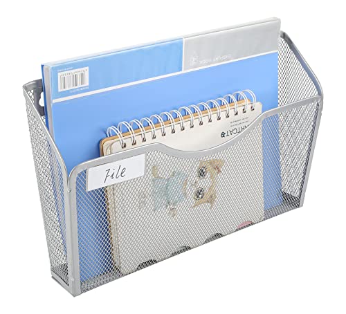 EasyPAG Mesh Wall File Holder 3 Pockets Hanging File Folder Organizer for Home and Office with Nametag Label, Silver