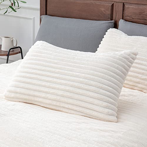 BEDELITE Fleece King Comforter Set -Super Soft & Warm Fluffy White Bedding, Luxury Fuzzy Heavy Bed Set for Winter with 2 Pillow Cases