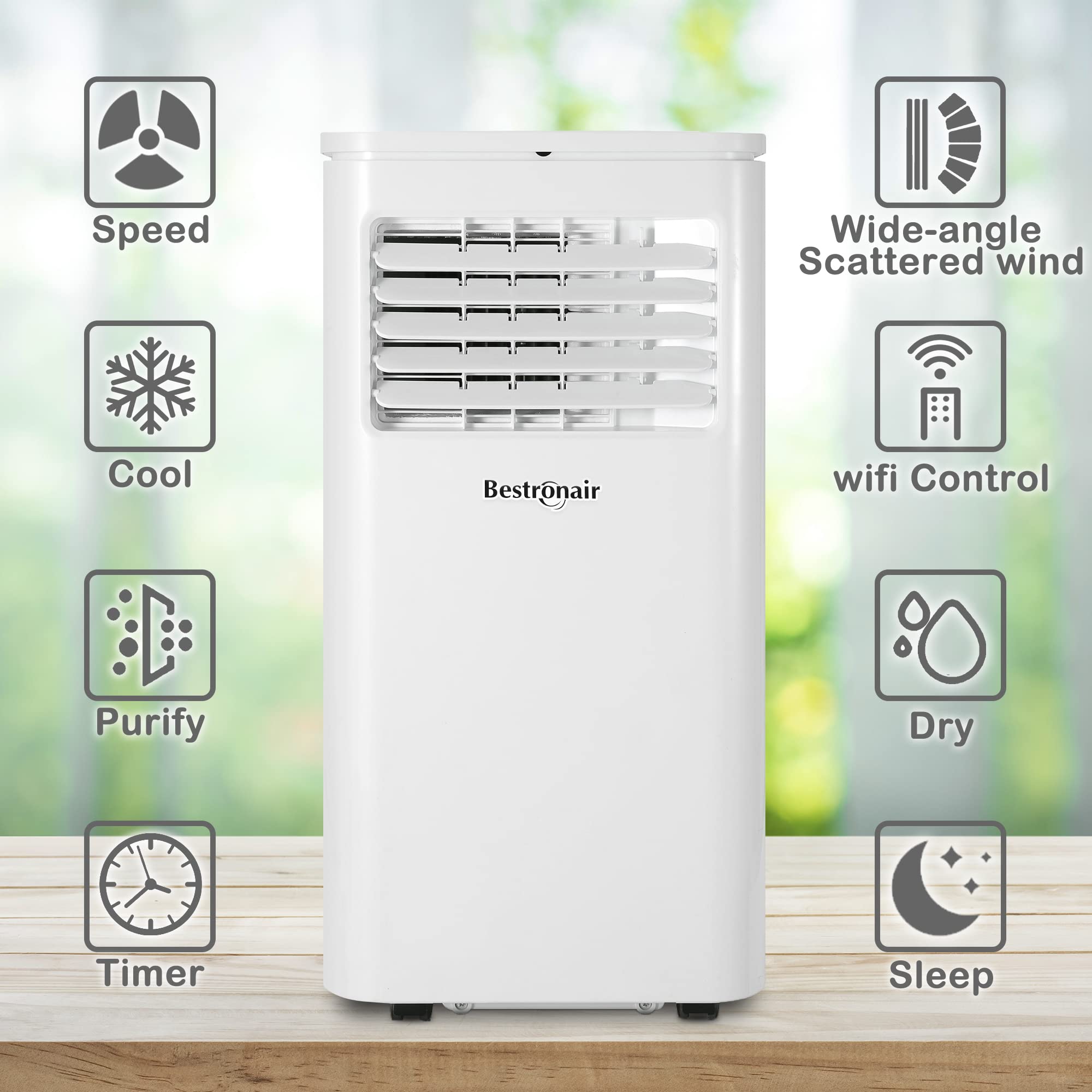 BESTRONAIR Portable Air Conditioner Wifi/Remote Control,10,000 BTU,Cools Up to 350 sq.ft.(6500 BTU SACC) Cool/Dry/Fan/Sleep/Timer Mode,Window Venting Kit Included.