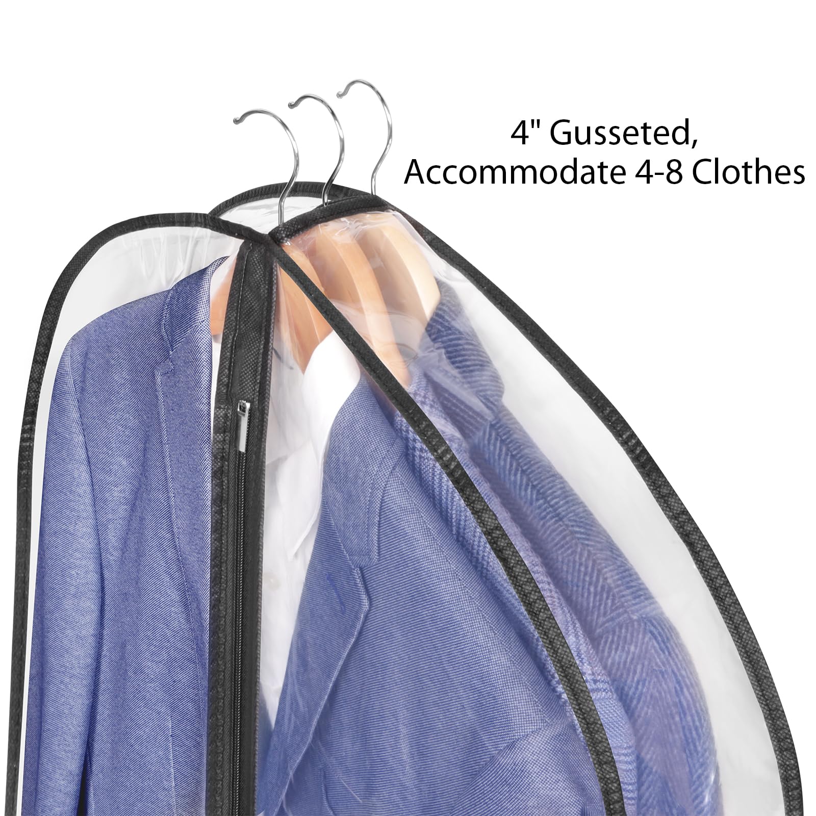 Syeeiex 40" All Clear Garment Bags for Hanging Clothes, Garment Covers with 4" Gusseted, Suit Bags for Closet Storage, Garment Protector for Several Suits, Coats, Jackets, Shirts and Sweater, 6 Pack