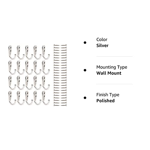 eBoot 20 Pieces Wall Mounted Hook Robe Hooks Single Coat Hanger and 50 Pieces Screws (Silver)