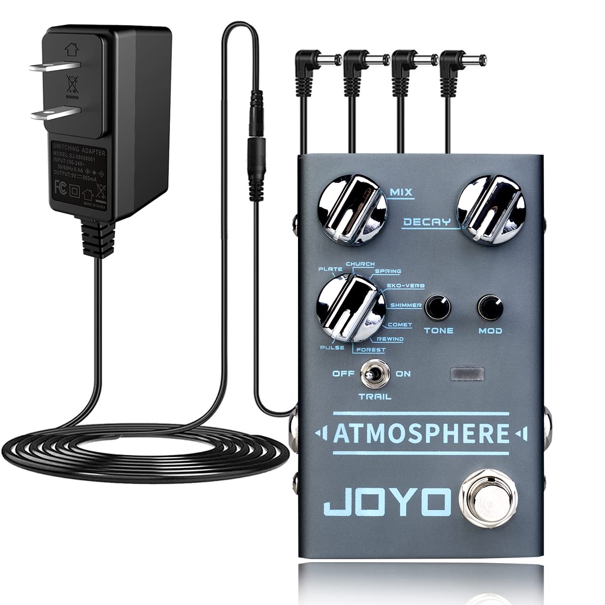 JOYO R-14 Atmosphere Reverb Pedal Bundle with DC 9V Pedal Power Supply (800mA -1A) AC Adapter