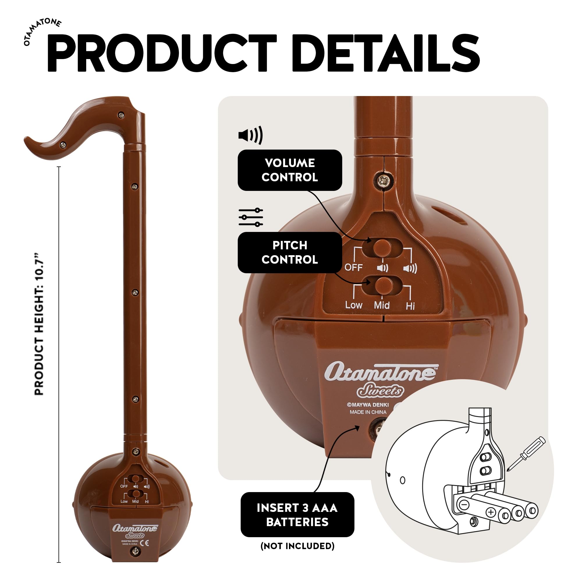 Otamatone Japanese Electronic Musical Instrument Portable Music Synthesizer from Japan by Maywa Denki Studio Award Winning, Educational Fun Gift for Children, Teens & Adults - Chocolate