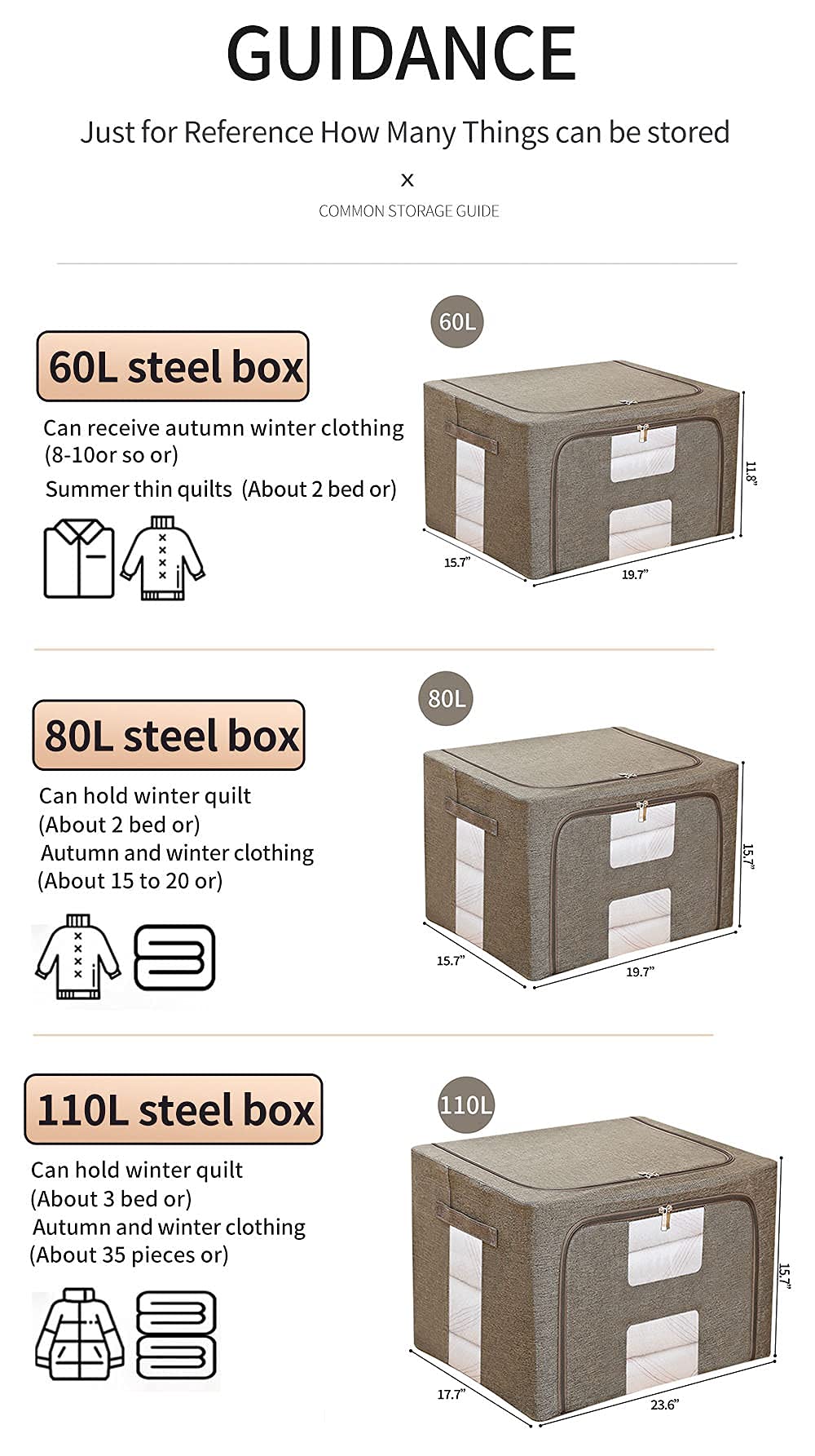 BESTUNIHOM Stackable Oxford Storage Bins with Transparent Windows for Clothing, Quilts, Blankets, Foldable Bedroom Storage Closet Organizers, 2 Pcs Brown 60L SNX-NJB012PBR60