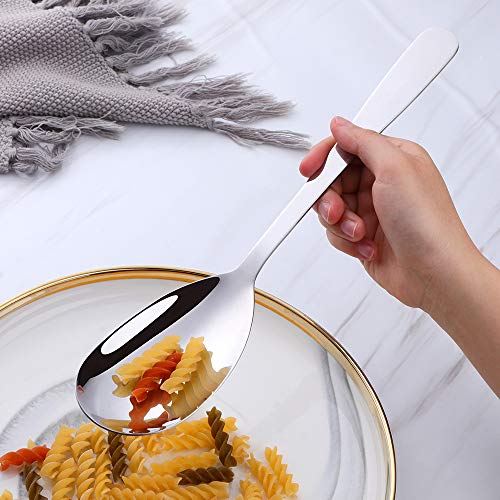 Mingcheng 12 Inches Stainless Steel Salad Server Sets with Salad Spoon and Fork, Cooking Utensils for Kitchen, Simple and Classic Dishwasher Safe(Silver)