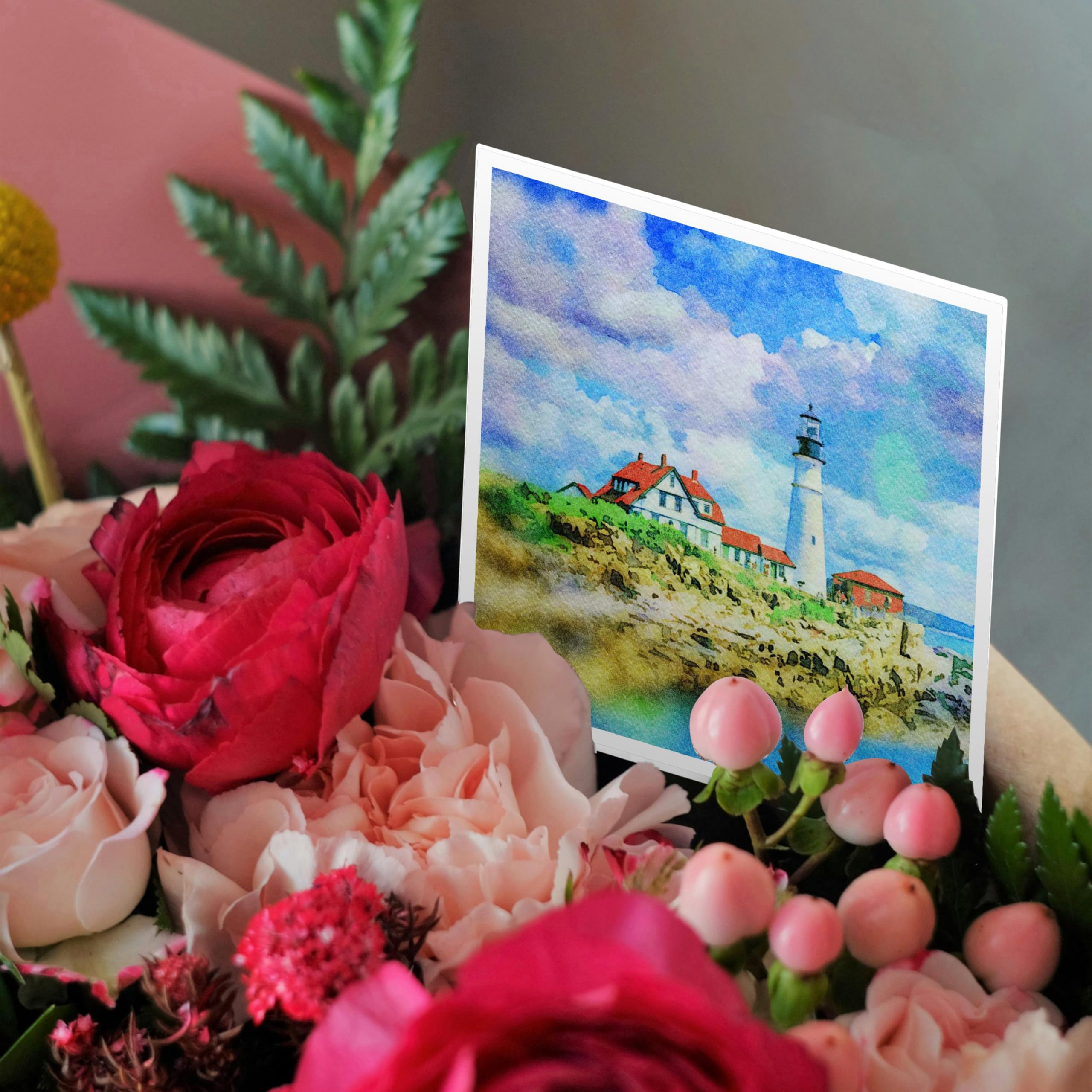 3dRose Greeting Card - A Light House On The Water Image Of Watercolor Painting - Fine Art
