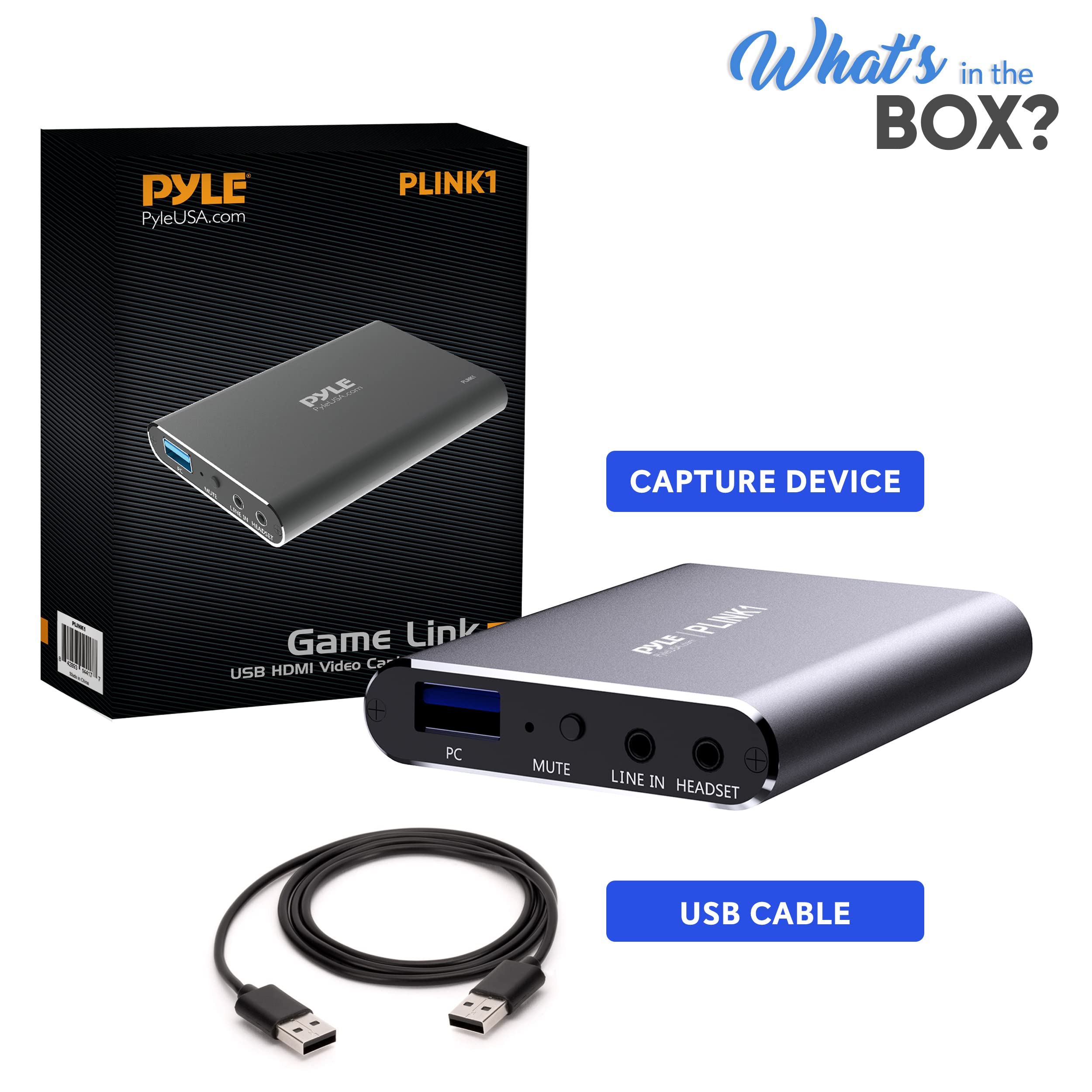 PyleUsa Capture Card - Full HD 1080p 4K HDMI-to-USB Audio-Video Via DSLR Camcorder Action Cam, Ultra Low Latency, Record to Computer for Gaming, Streaming, Conference or Live Broadcasting - PLINK1
