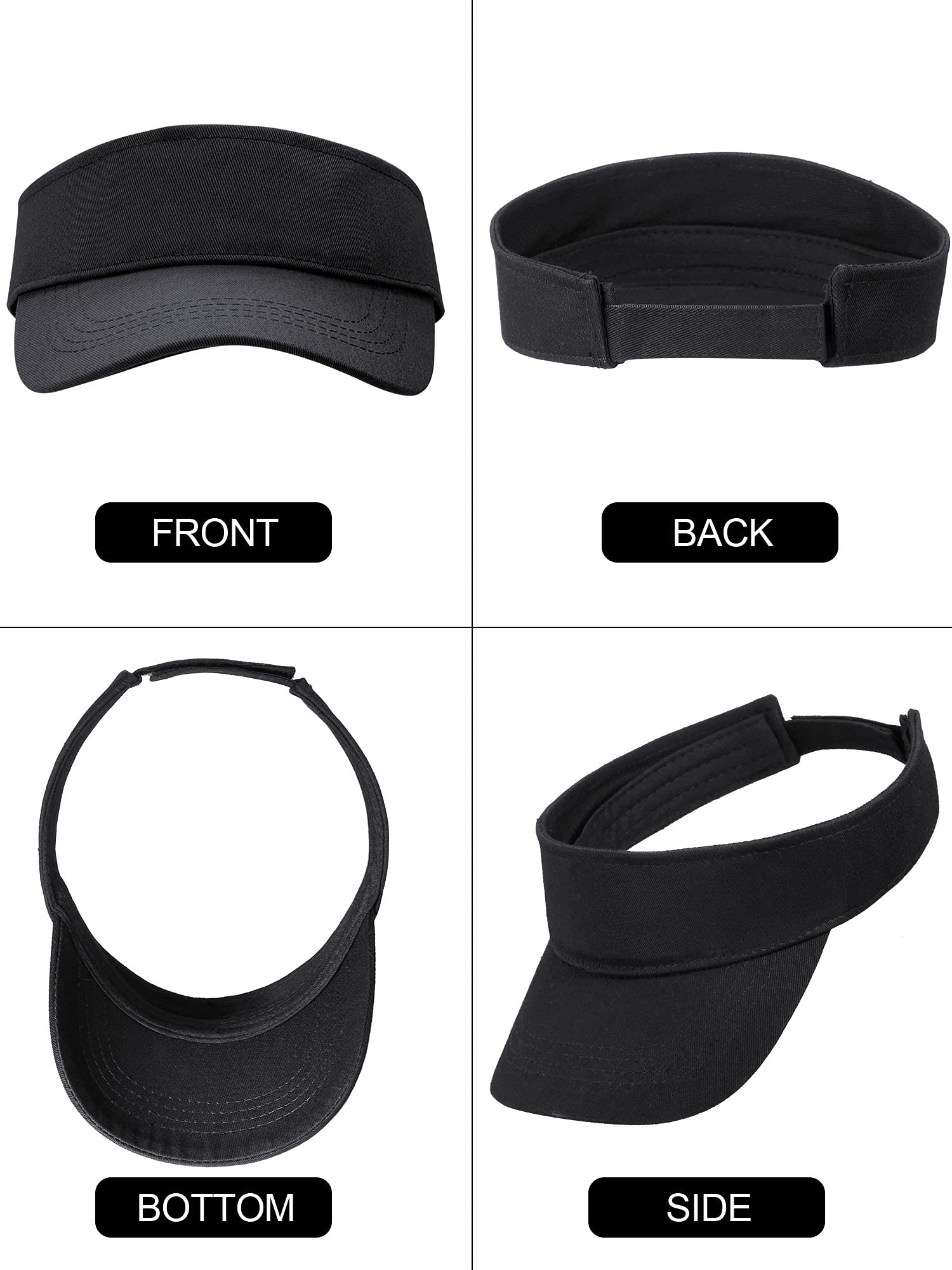 4 Pieces Kids Sports Sun Visor Hats Empty Top Baseball Cap Running Tennis Hats (Light Gray, Dark Gray, White, Black)