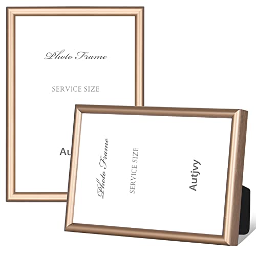 Autjvy 4x6 Picture Frame Gold - Brushed Brass Modern Simple Thin Aluminum Metal Photo Frame with HD Real Glass, Display for Tabletop and Wall Collage. (2 Pack)