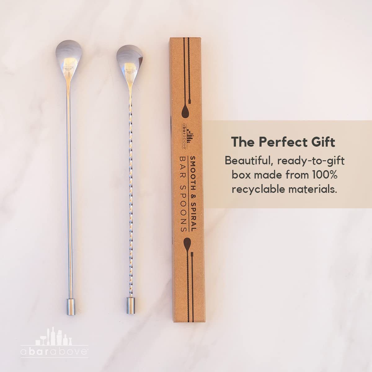 A Bar Above Bar Spoon Set – Drink Mixing Spoons for Mixing Glass or Shaker – Stainless Steel Cocktail Stirrer Set – Heavyweight Drink Stirrers – Professional-Quality Mixing Spoon Set (12”, Set of 2)