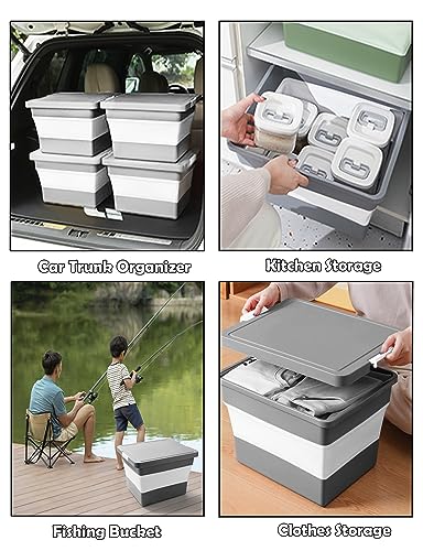 Beinilai Collapsible Storage Bins with lids,26 Qt Plastic Storage Bin Containers Tote Organizing with Secure Buckles,Suitable for Family Outdoor Multi-scene,Grey