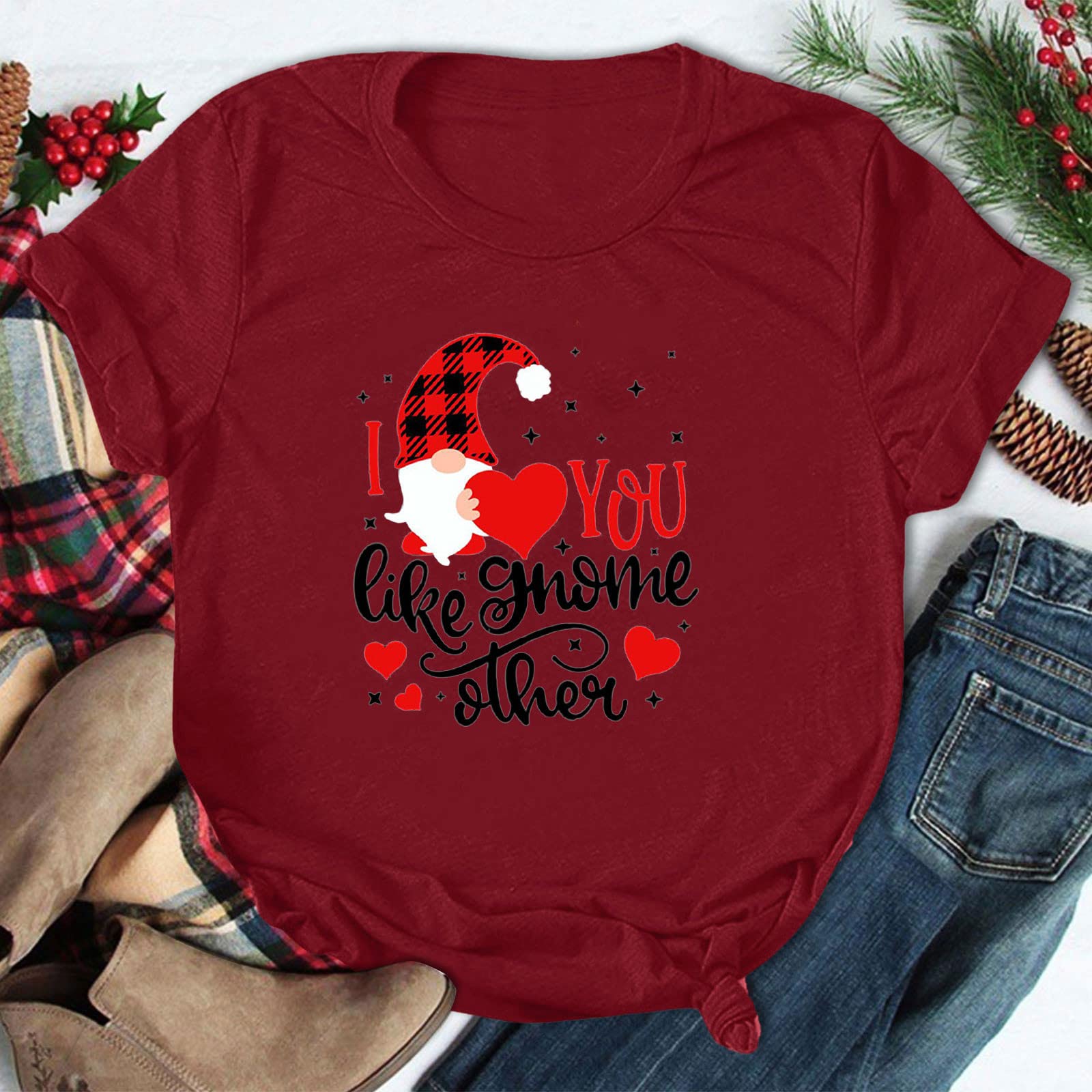 Cute Chic Love Heart Valentine's Day Tops Causal Loose Fit T Shirts O-Neck Short Sleeves Letters Graphic Blouse