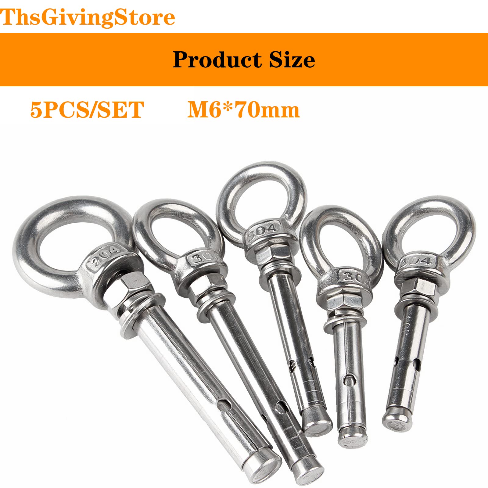 5PCS Eyebolt Bolt, M6x70 Concrete Eye Expansion Bolt, 304 Stainless Steel Heavy Duty Anchor FastenerRing Screw Eyes for Ceiling Concrete Masonry