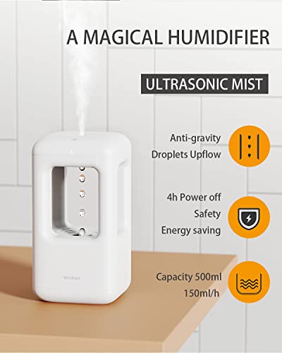 Cool Mist Humidifier Anti gravity Water Droplet Countercurrent Retard Pressure Anxiety 500ml Humidifier for Bedroom Easy to Clean Quiet Energy-Saving Automatic Shutdown Power-off Protection⌠(White)