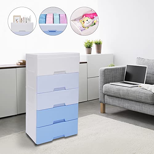 Plastic Storage Cabinet,5 Drawer Stackable Vertical Clothes Storage Tower,Lockers can be Placed in Bedrooms Bathrooms Livingrooms (Blue)