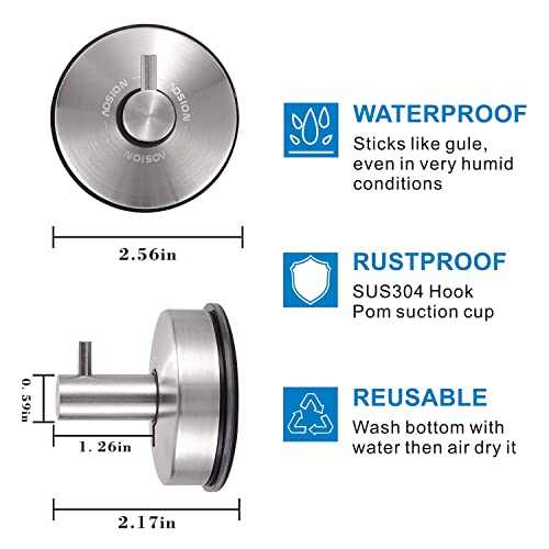 AOSION 4PCS SUS 304 Stainless Steel Suction Cup Hooks Shower Hook Suction Hangers,Removable for Bathroom,Kitchen,Towel,Brushed Finished, Silver (Style A)