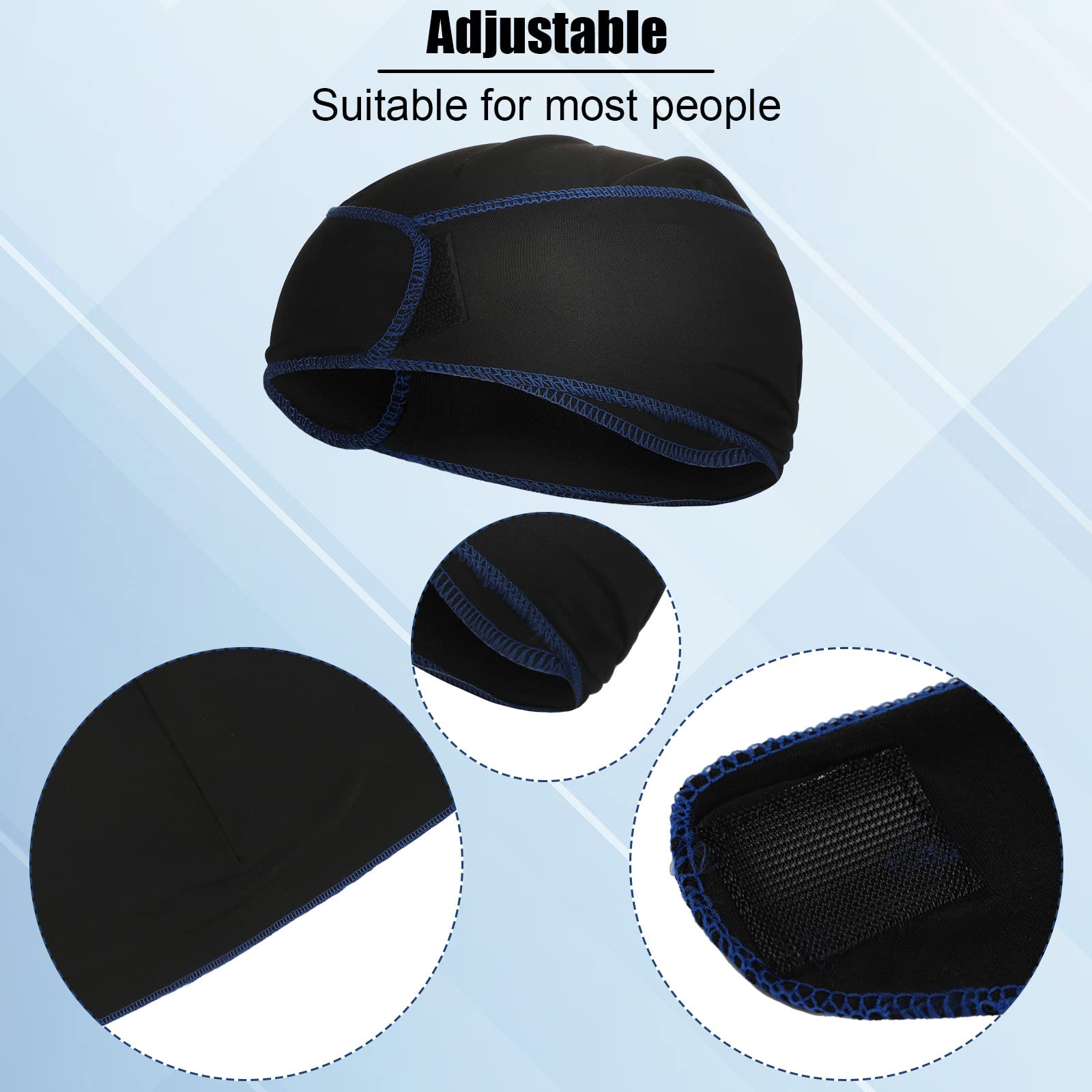 4 Pieces No Strings Snaps Stringless Durag Compressing Cap with Hook and Loop Skull Cap Wave Cap Cooling Helmet Liner Breathable Men Durag Sweat Wicking Durag Cap Cycling Stocking Black for Men Women