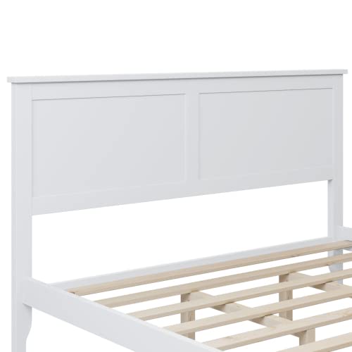 anwickjeff Queen Size Bed Frame with Headboard and Footboard, Modern Concise Style White Solid Wood Platform Bed for Kids Teens Adults, No Need Box Spring (Queen+New)