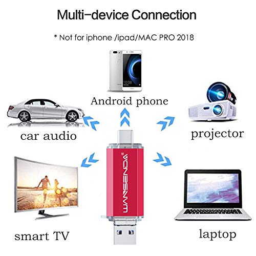 WANSENDA USB 3.1 Photo Stick 128GB 3 in 1 High Speed Flash Drive for Android Phones Type C/USB C Devices/Tablets/Samsung Galaxy,LG,Hua Wei,Google Pixel(128GB, Red)