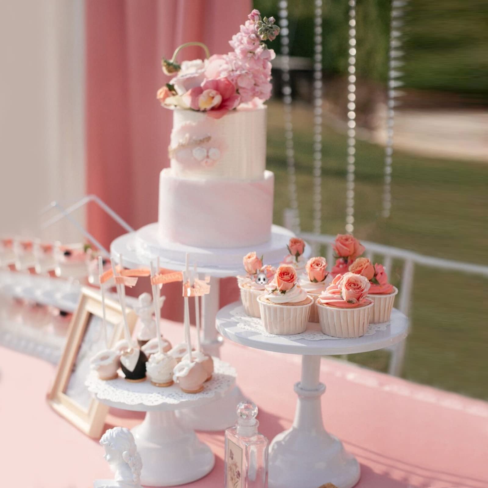 4 Pcs White Cake Stand Set Round Metal Cake Stands Metal Cupcake Holder White Dessert Table Display Set for Wedding Birthday Party Baby Shower Anniversaries Supplies