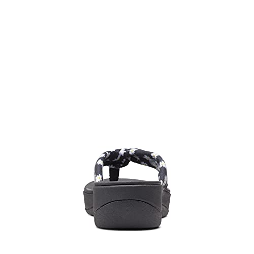 Clarks Women's Arla Glison Flip-Flop, Black Textile With Daisies, 8
