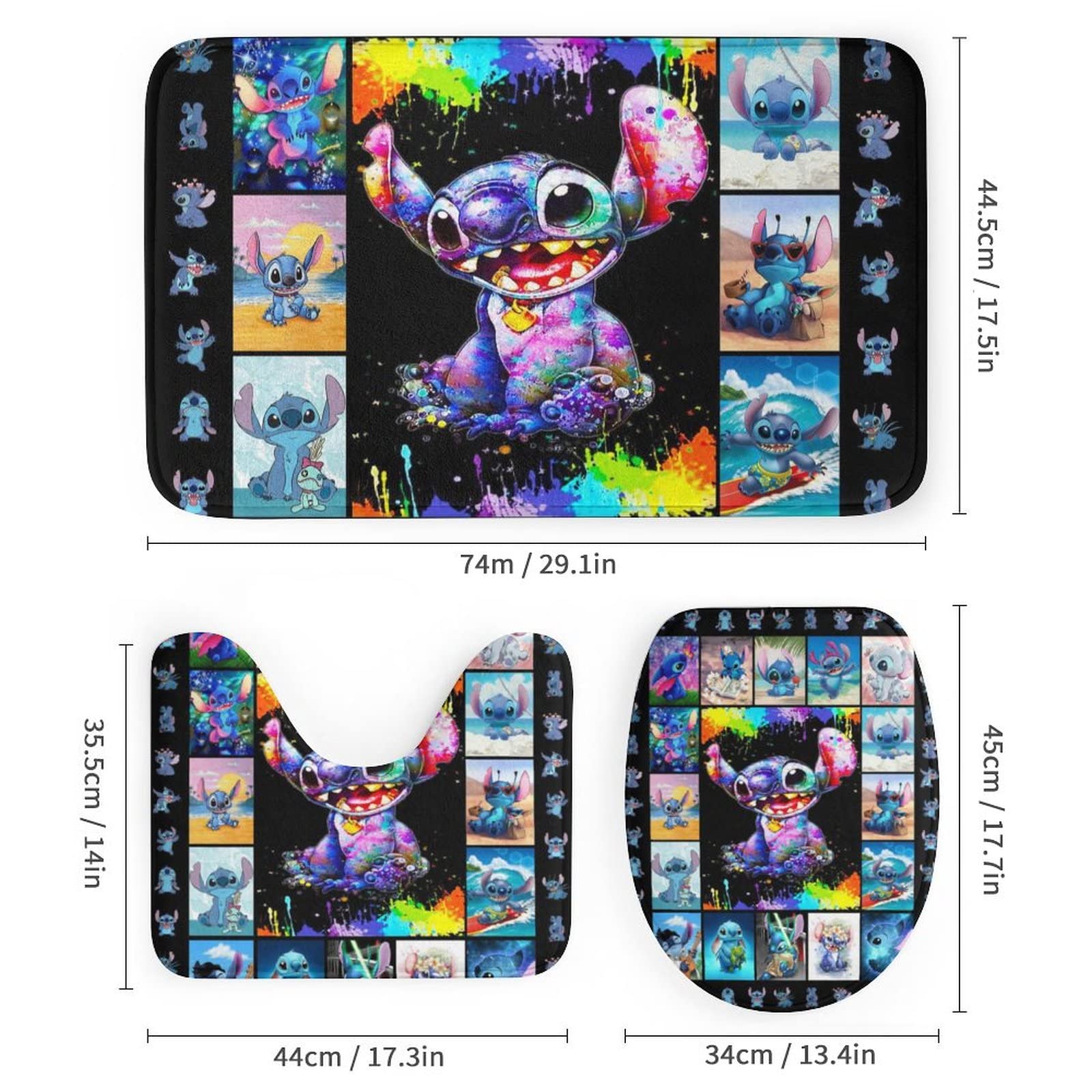 4 Piece Anime Shower Curtain Set, Bathroom Decor Sets with Waterproof Shower Curtain, Non-Slip Soft Flannel Rugs, Toilet Lid Cover, Bath Mat and 12 Hooks (70.9 X 70.9 Inch)