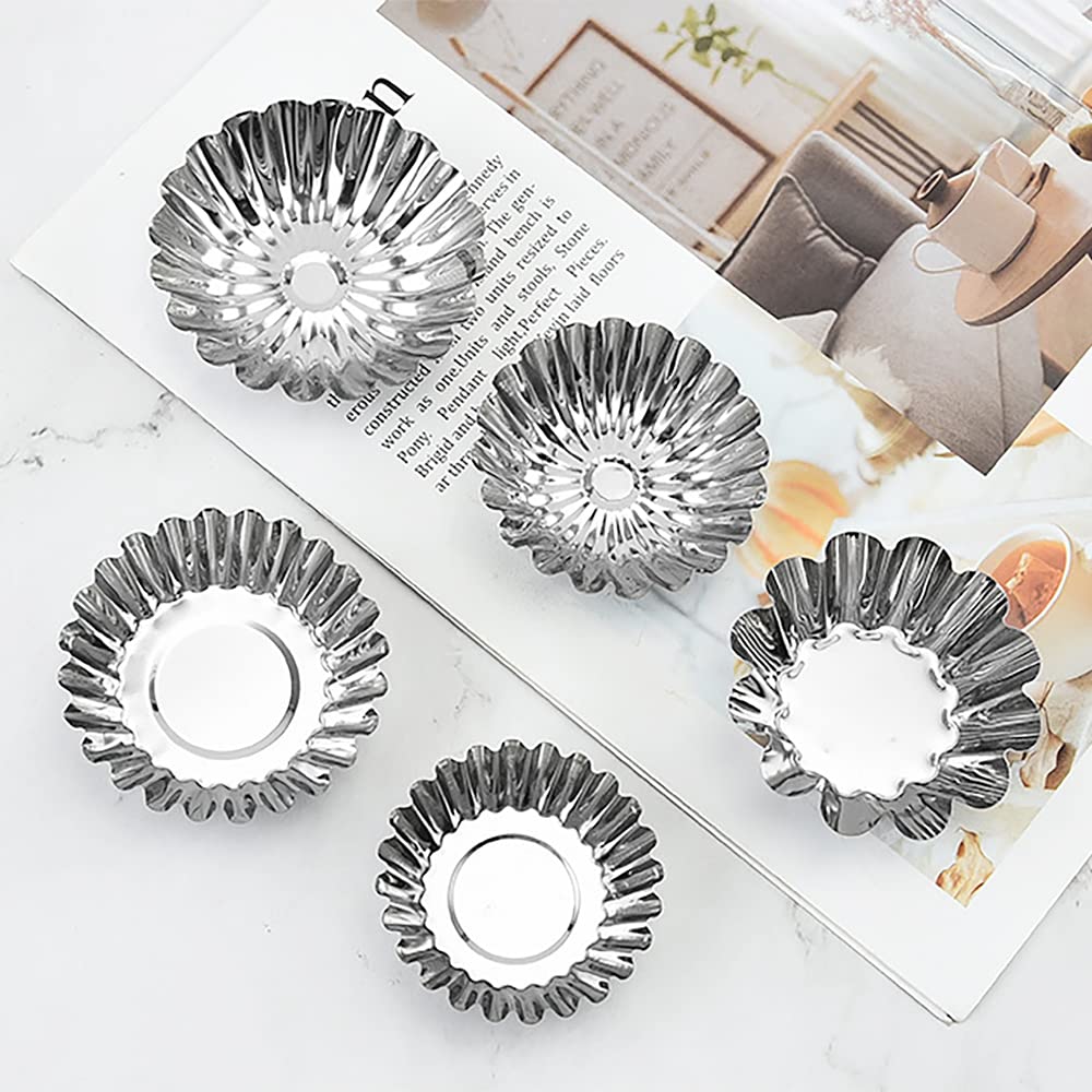 A-XINTONG 430 Stainless Steel Muffin Baking Cups Pack of 25 Pieces Reusable 5 Types Stainless Steel Mini Cupcake Molds, Nonstick Cupcake Liners Pastry Candy Molds Set DIY Cake Tools