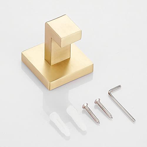 Beelee Brushed Gold Wall Hooks 4-Pack Bathroom Towel Hooks Robe Hooks SUS 304 Stainless Steel Hat Rack Clothes Hanger for Bathroom,Kitchen and Living Room,BA19907BG-4