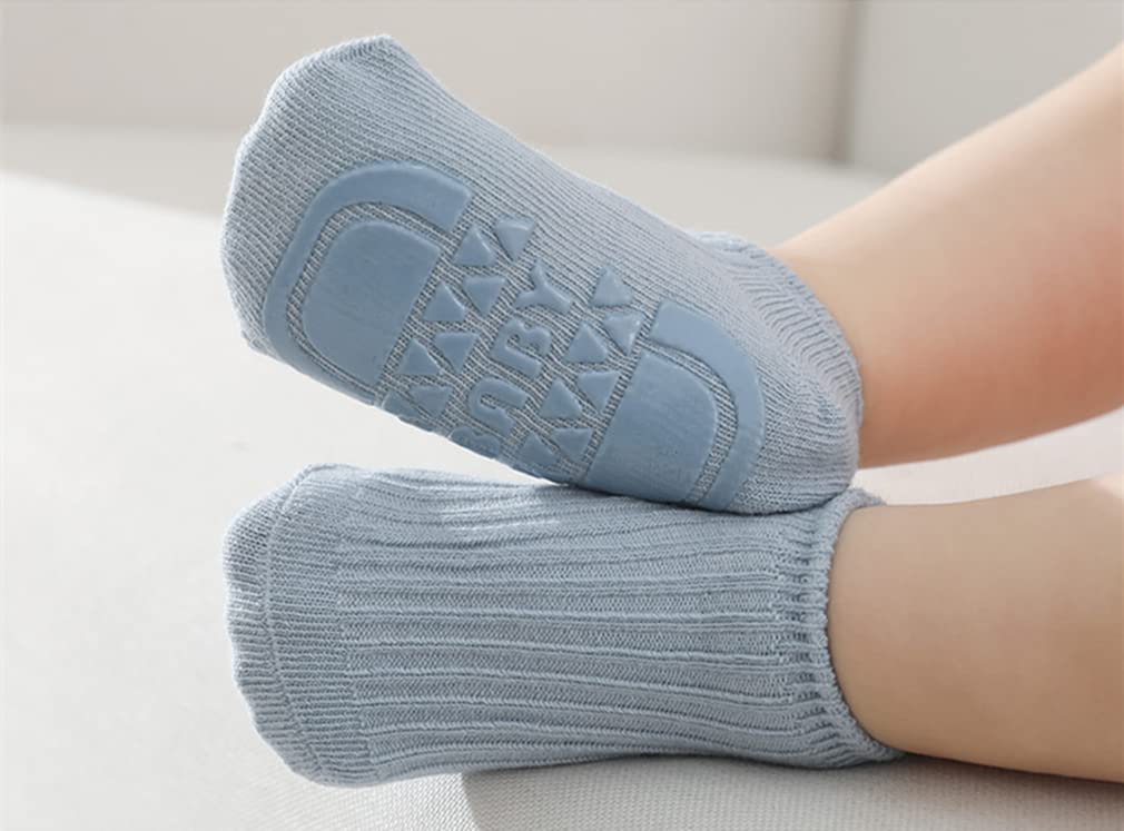 BEHELE Toddler Baby Non Slip Socks 8 Pairs Infant Newborn Antiskid Socks with Grips Solid Anti-Slip Unisex Ankle Socks for Girl Boy (M(1-3T))