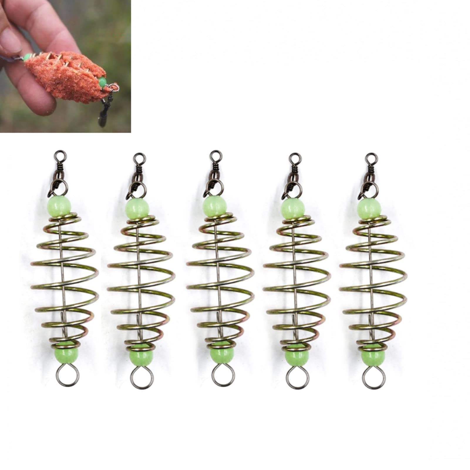 5PCS Inline Method Feeders, Luminous Carp Fishing Feeder Coil Inline Method Fishing Tackle Bait Thrower in-line Method Lures Cage Basket Baits