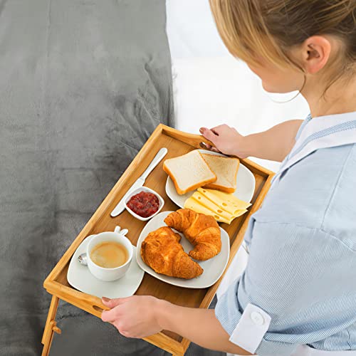 Bed Tray for Eating - Raised Food Table Up to 9.5" on Lap Sofa - Adjustable Bamboo Serving Tray - Portable Snack Platter with Folding Legs Ideal for Bedroom Picnic