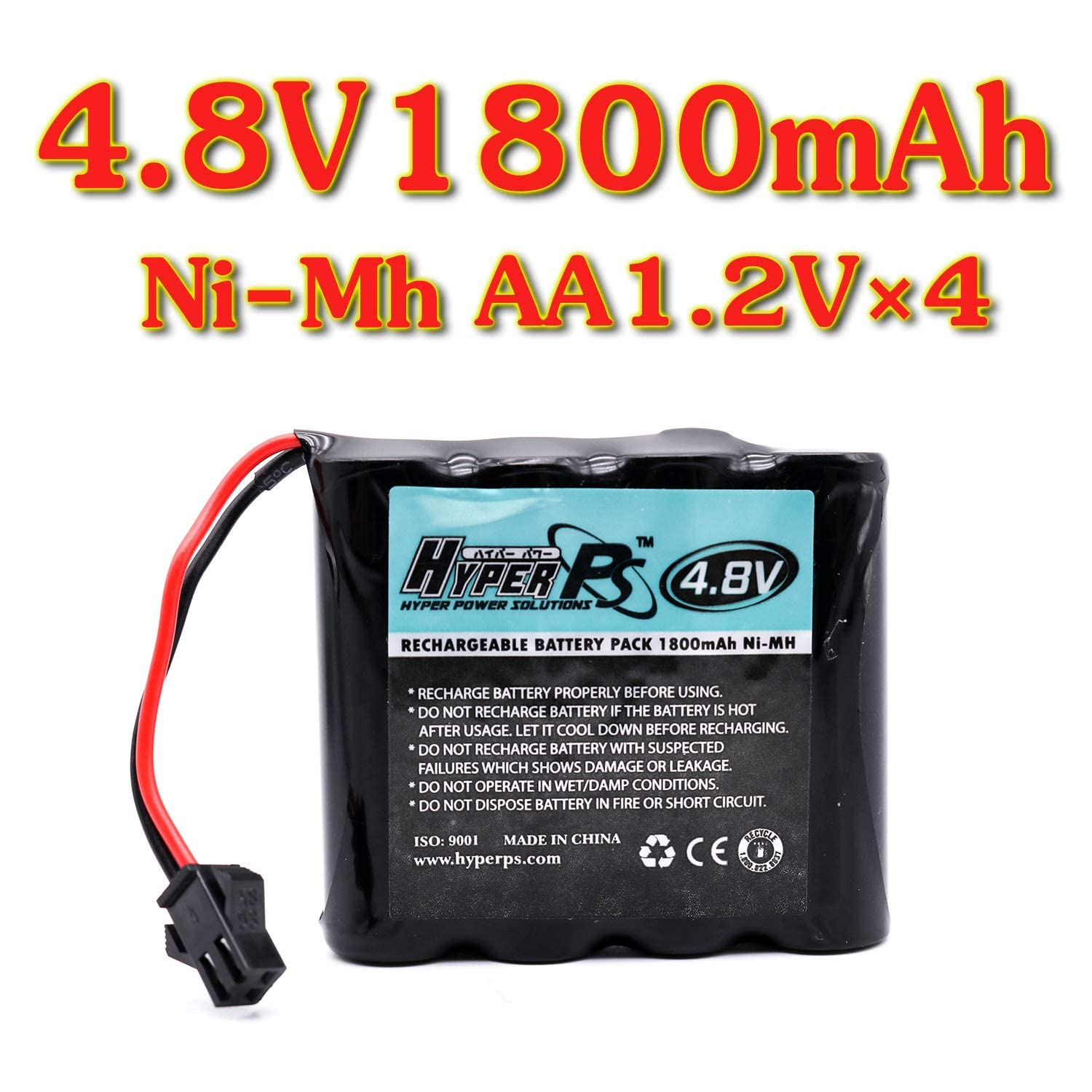 HYPERPS 4.8V 1800mAh Ni-MH 4 Cell Rechargeable AA Battery Pack SM-2P Plug