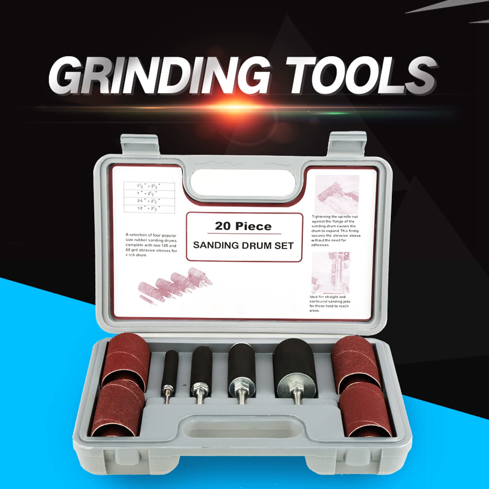 Sanding Drum Kit, Wear Resistant 20pcs Drum Sander Kit, Spindle Sanding Drum Sander Tool Kit, Woodworking for Carpentry Home Improvement DIY