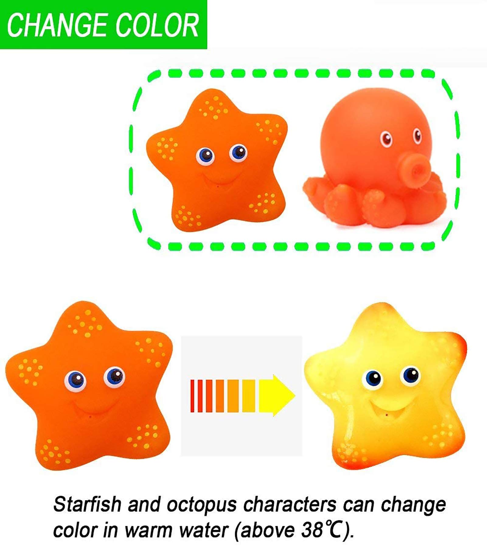 Bath Toy, Water Spraying Discoloration Floating Animals, Bathroom Pool Accessory, Shark Fishing Play Set for Babies and Kids