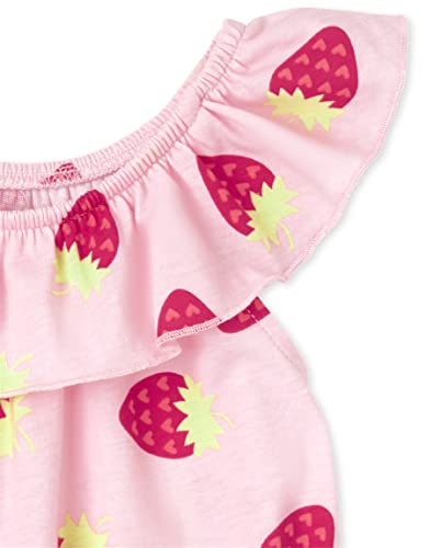 The Children's Place Baby and Toddler Girls Strawberry Ruffle Romper, Pink, 5T