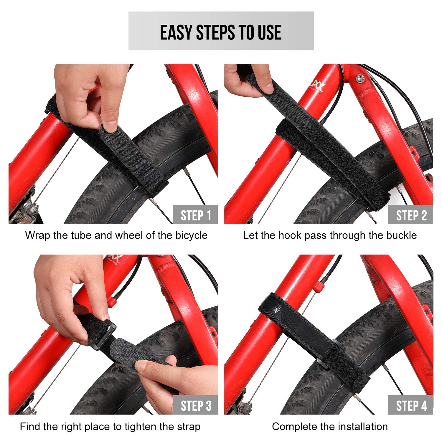4 Pieces Adjustable Bike Rack Strap Replacement Bicycle Wheel Stabilizer Straps with Gel Grip for Bike Rack Accessories (Black)