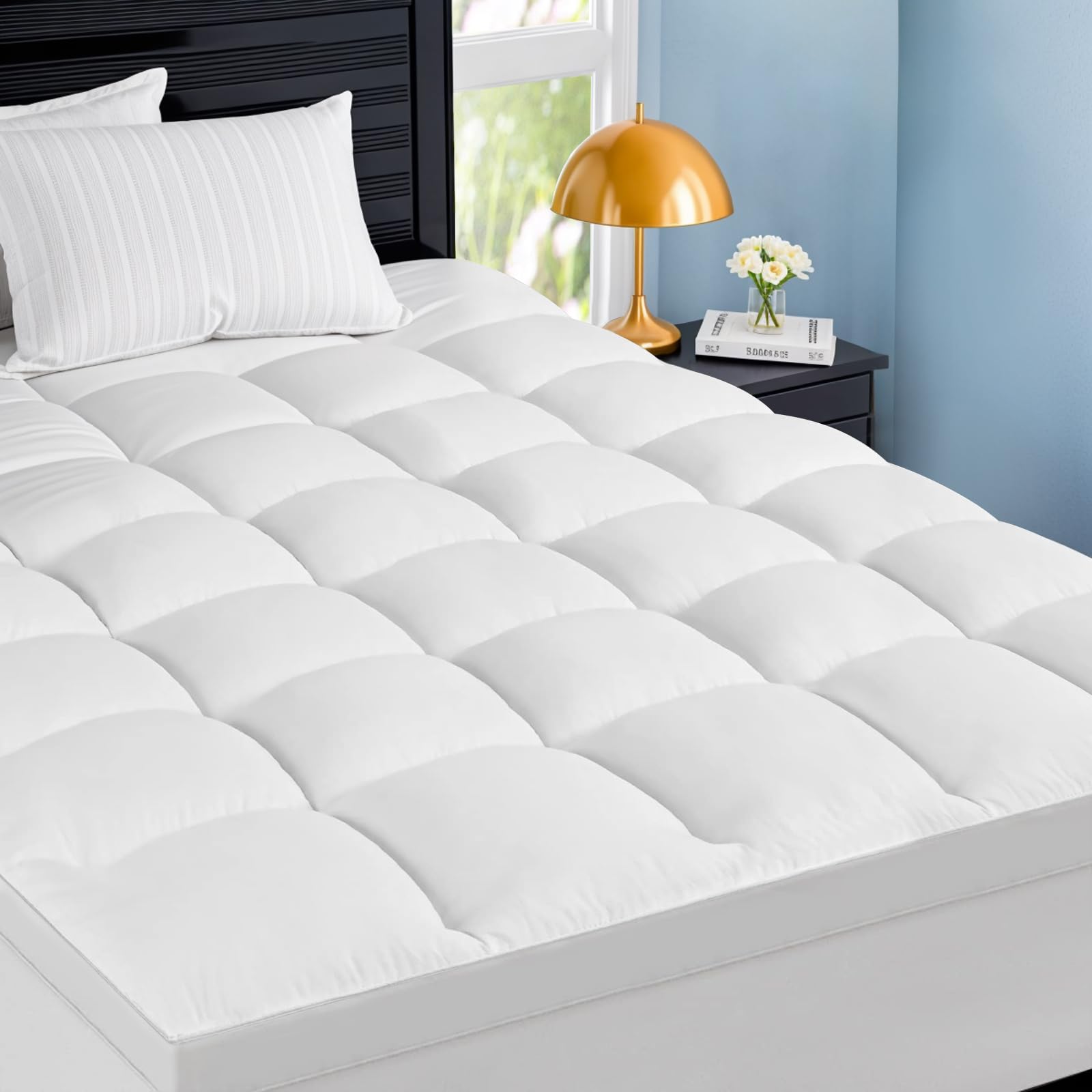 wOod-it Full Size Mattress Topper for Back Pain, Extra Thick Mattress Pad Cover, Cooling Breathable Pillow Top Protector Overfilled with Down Alternative, 8-21" Deep Elastic Pocket (54x75 Inches)