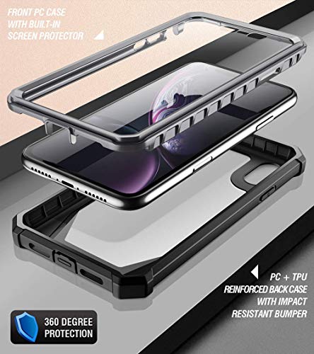 Poetic iPhone XR Case, Guardian [Scratch Resistant Back] Full-Body Rugged Clear Hybrid Bumper Case with Built-in-Screen Protector for Apple iPhone XR 6.1" LCD Display Black