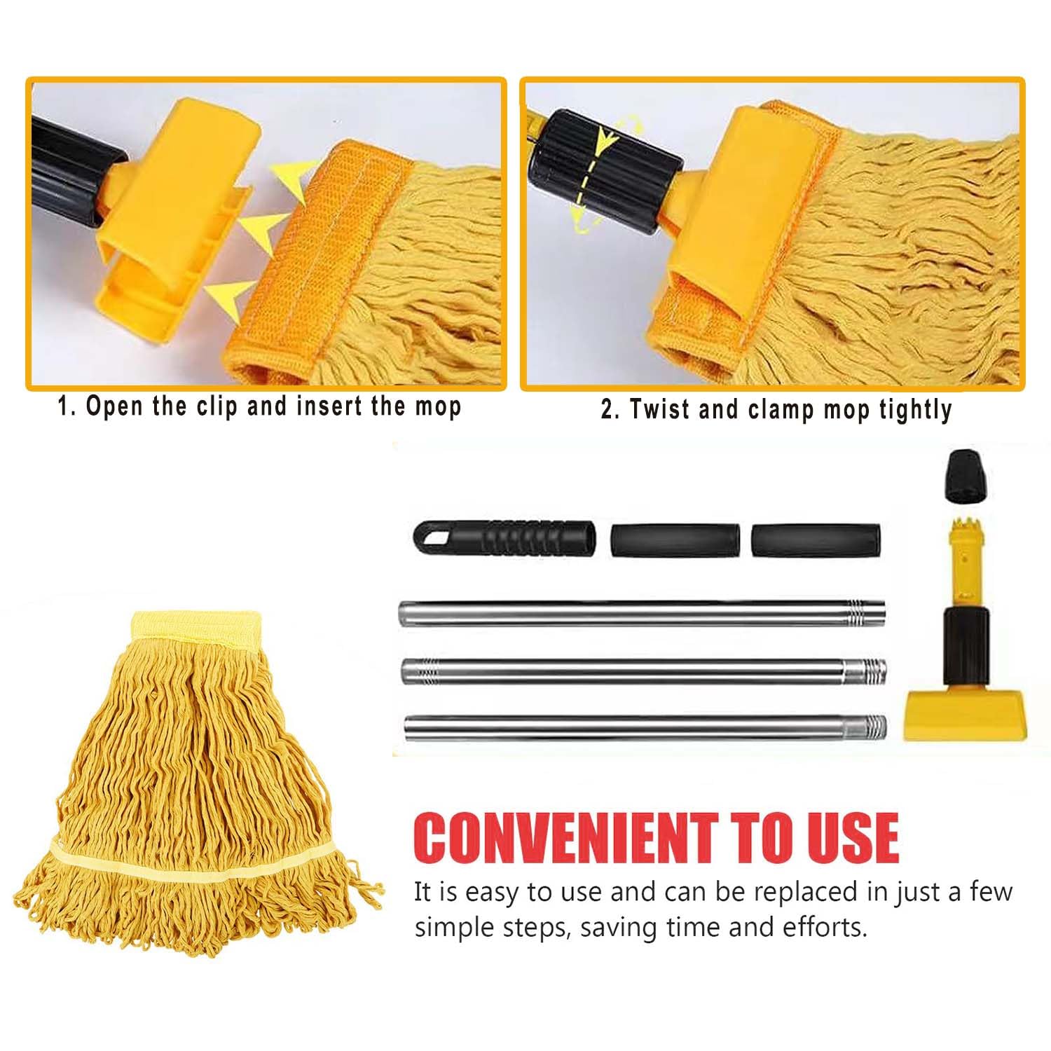 Aminleter Commercial Mop Heavy Duty Industrial Dust Mop with Extra Replacement Mop Head, 55" Stainless Steel Pole, Loop-End String Wet Cotton Mop for Cleaning Tile, Floor, Office, Kitchen, Garage
