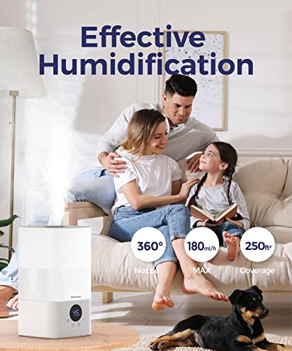 Aromacare Humidifiers for Bedroom, 2.5L Cool Mist Air Humidifier with Essential Oil Diffuser, Small Ultrasonic Top Fill for Baby Kids Plant, Auto Humidity, Auto Shut-Off (White)