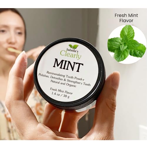 Isabella’s Clearly Mint Remineralizing Tooth Powder | Teeth Whitening Natural Fluoride Free Toothpaste for Adults, Kids, Sensitive Teeth and Gums | Xylitol, Baking Soda, Clay, Calcium (Mint Flavor)