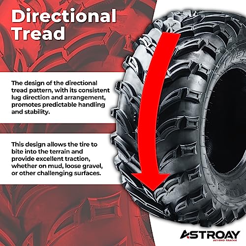 Astroay Mars-A Utility ATV/UTV Tire, 6 Ply Quad or Side By Side ATV Tire, V-Angled Power Treads, 26x9x12 ATV Tire, 26x9x12 UTV Tires, Plow Through Mud and Sand, Ride Over Hard Surfaces