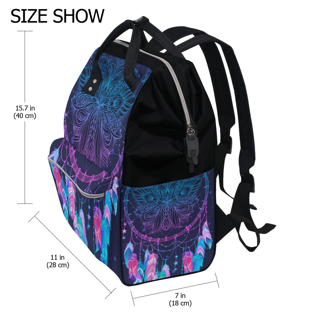 My Little Nest Large Capacity Diaper Bag Chic Bohemian Dream Catcher with Feathers Durable Multi Function Travel Backpack for Mom