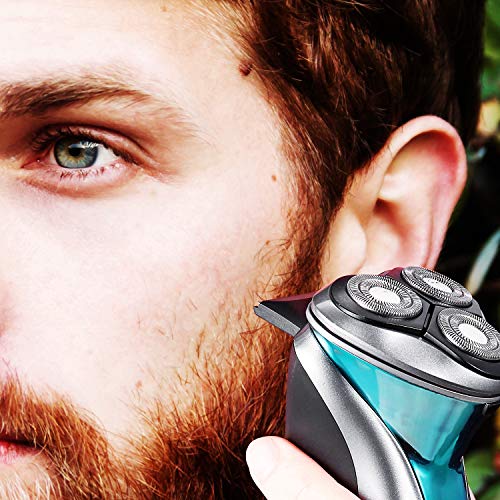 Electric Razor for Men,FlySpur Shaver Rotary Cordless Beard Pop-trimmer Wet Dry Shaver IPX7 100% Waterproof with Time Display