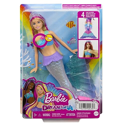 Barbie Dreamtopia Doll, Mermaid Toy with Water-Activated Light-Up Tail, Pink-Streaked Hair & 4 Colorful Light Shows