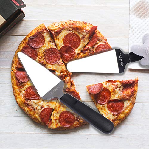 Stainless Steel Cake Slicer, Pie Server with Serrated Edges, Cutter Pizza Knife 1 Mirror Finished & 1 Onside with Fine Serrated Edge, Serrated Cake Serving Spatulas set for Pizza Pie Fruit Cutting