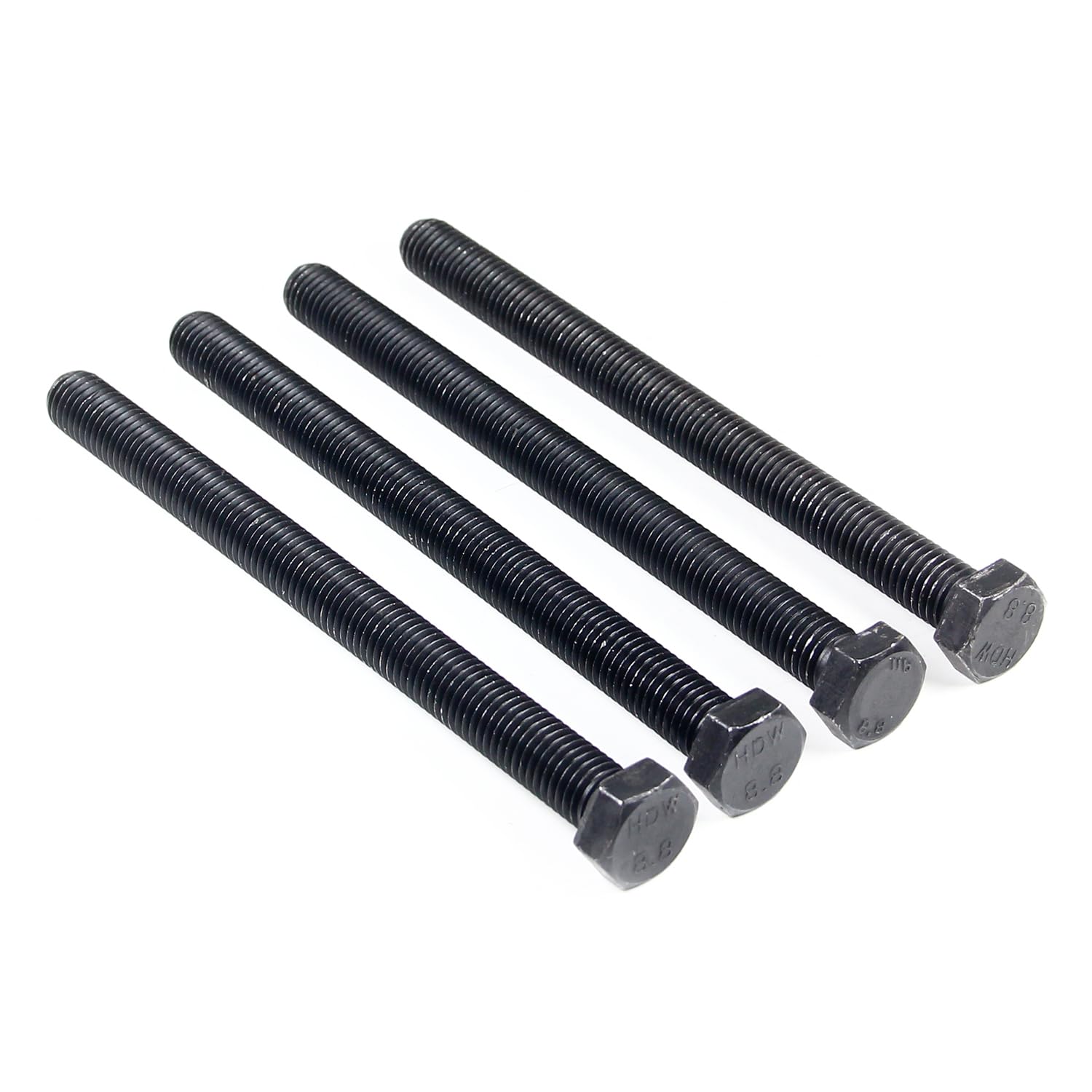 MroMax 4Pcs M12 x 150mm Hex Head Screw Bolt, Carbon Steel Grade 8.8, Black Oxide Finish, Full Thread, Hexagon Head Bolts for Furniture Repair