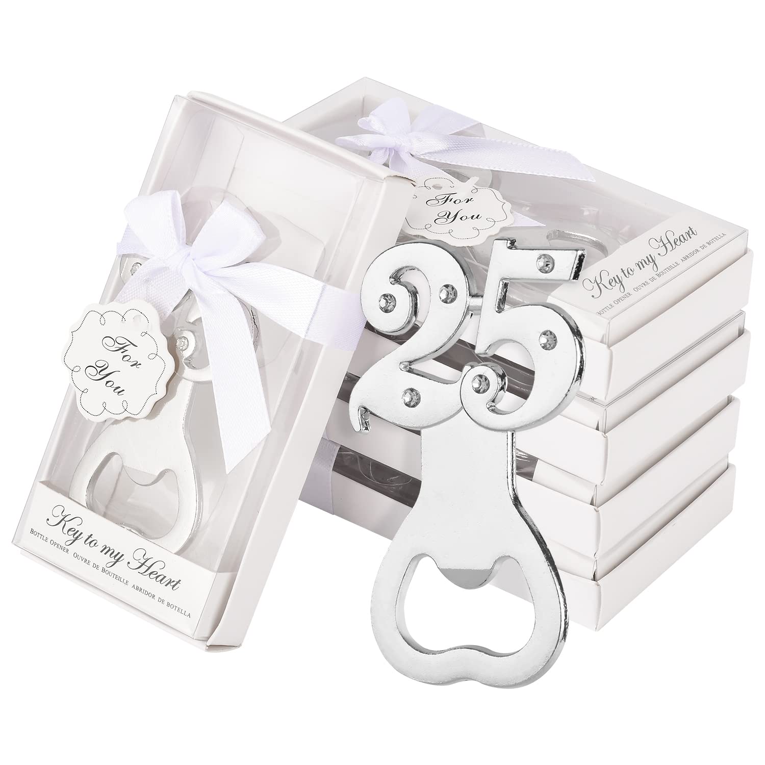 50Pieces 25 Bottle Opener for 25th Birthday Party Favors for Guests,Number 25 Silver Theme Wedding Anniversary Beer Bottle Openers Gifts, Decorations,Souvenirs for Guests for Bridal Shower