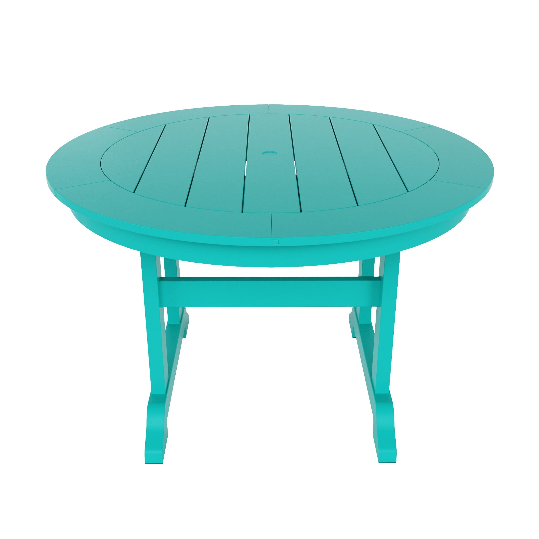 WO Outdoor Adirondack Dining Chair Round Table 5 PCS Set Retro Aesthetic Curveback for Outside Restaurant Dining, Resort, Hotel, Home, Balcony, Terrace, Lawn, Pool, Deck, Garden (Turquoise)